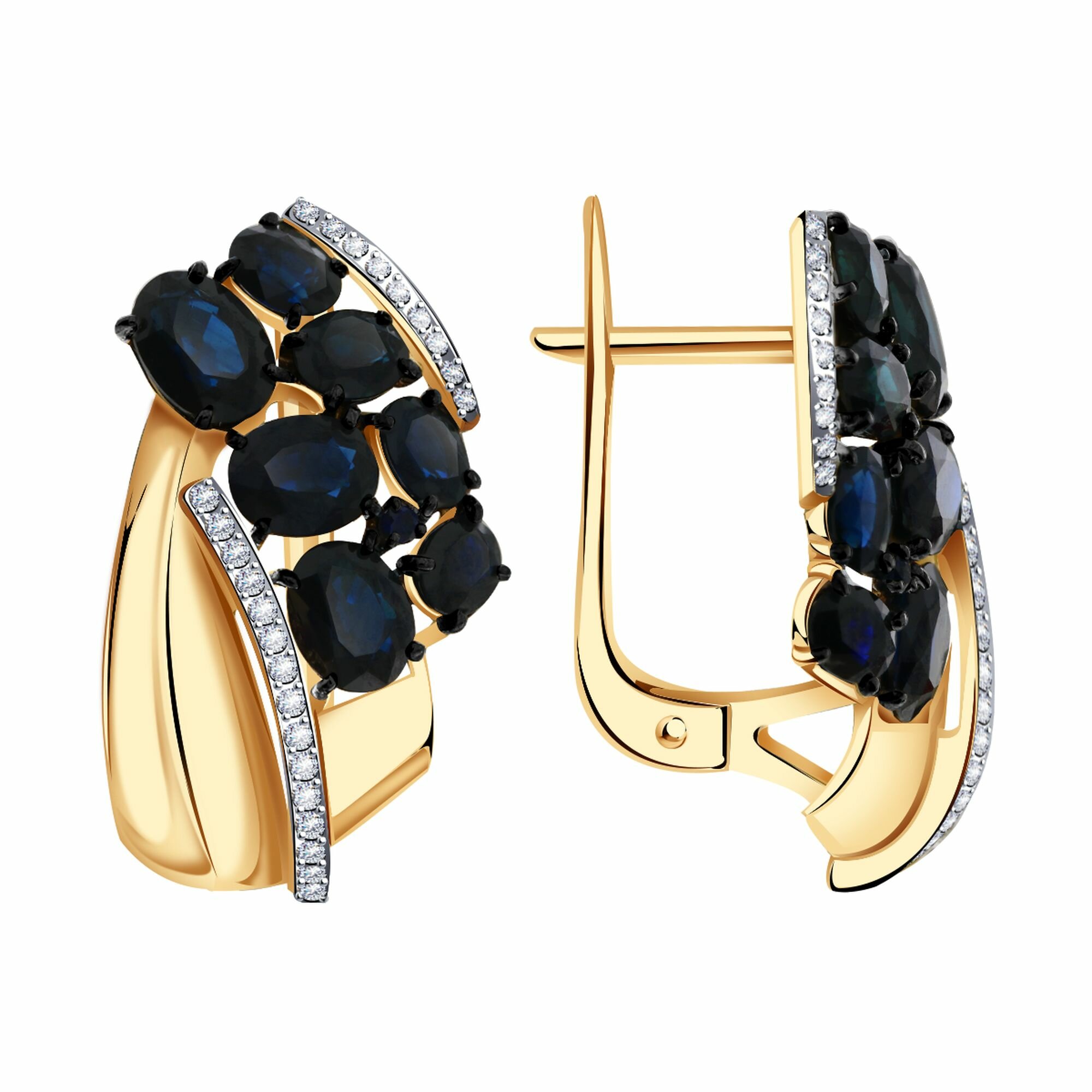 Серьги, красное золото, 585 проба, сапфир