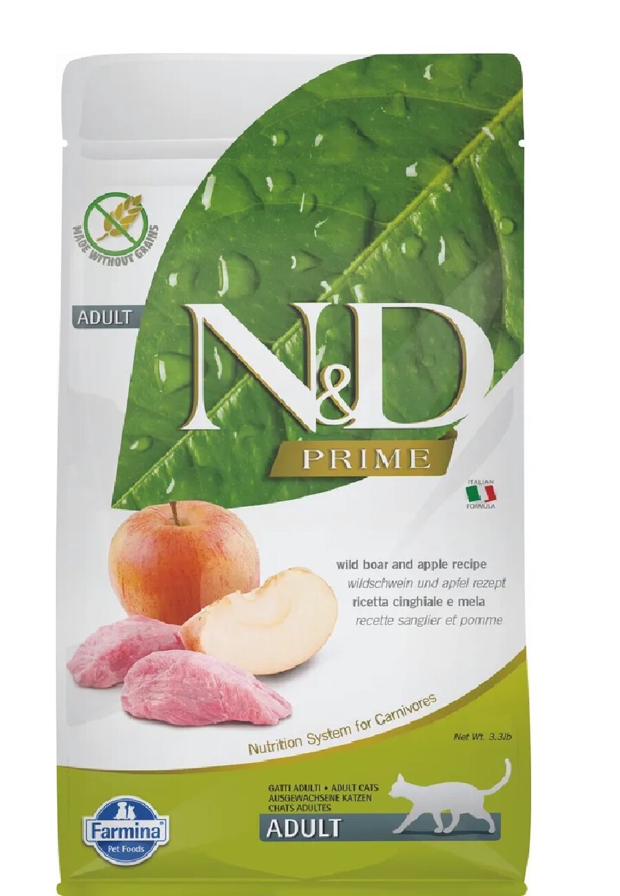 Farmina Корм сухой N&D Prime Cat Boar & Apple Adult кабан с яблоком для взрослых кошек 10 кг