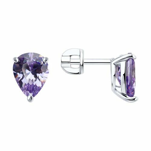 Серьги пусеты, серебро, 925 проба, родирование, фианит