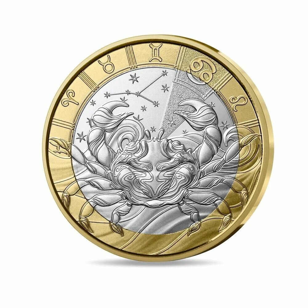 Монета 5 евро 2025 г. Знаки Зодиака - Рак. Франция.