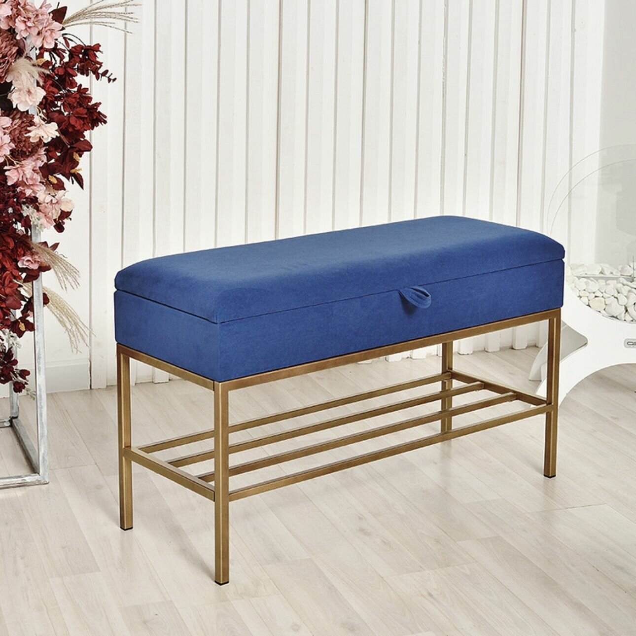 Банкетка в прихожую с мягким сиденьем, ящиком и полками для обуви 90х35х51см