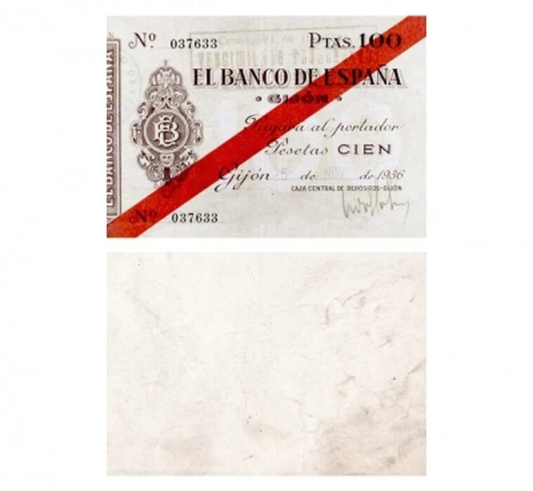 100 песет 1936 Испания, сувенирная копия, банкноты и купюры редкие коллекционные