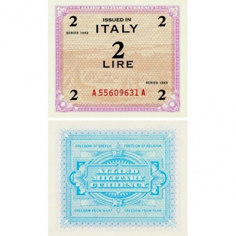 2 лиры 1943 года Италия, сувенирная копия, банкноты и купюры редкие коллекционные