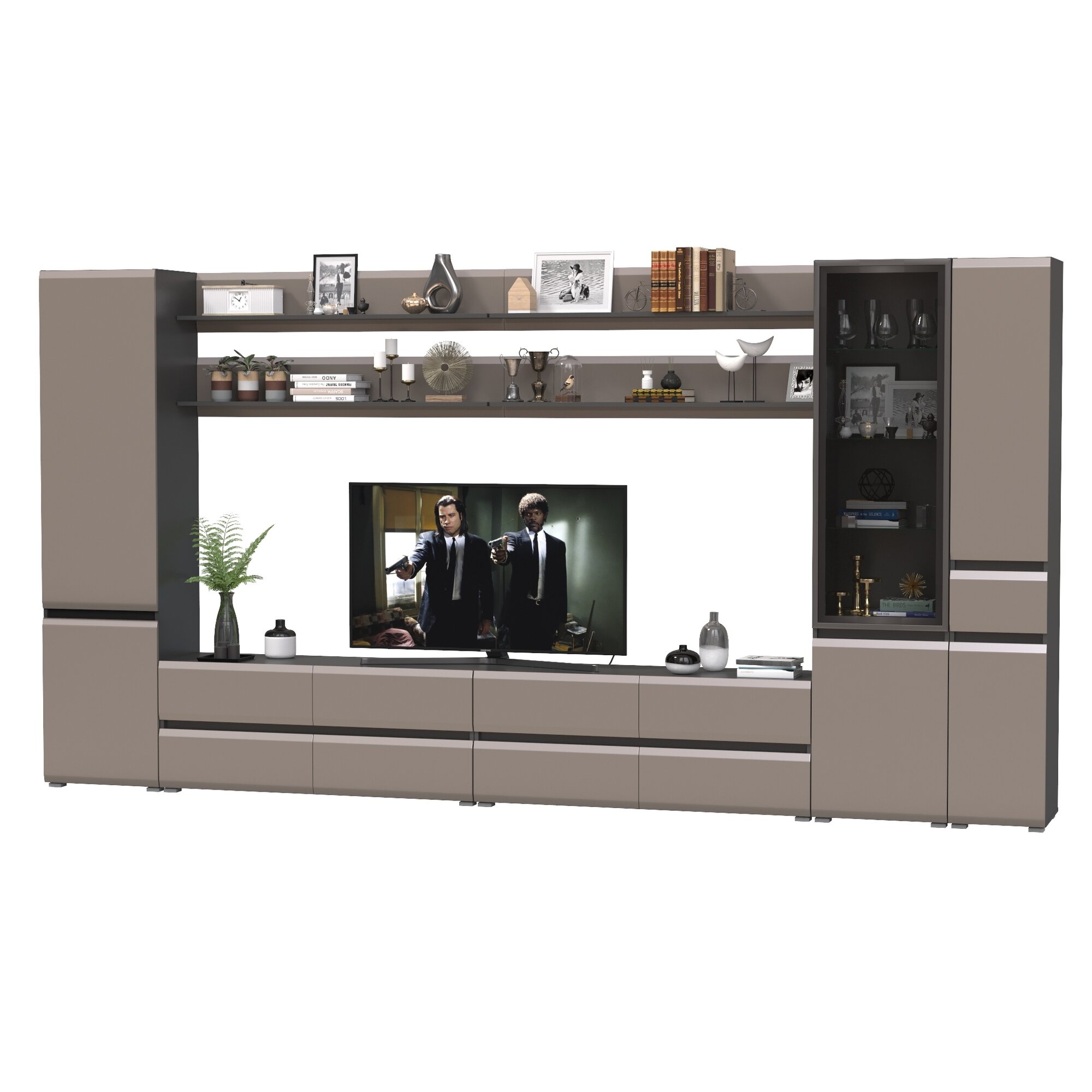 Гостиная Моби Сидней № 115, цвет антрацит/МДФ веллюто капучино, 394,8х41,3х205,2 см.