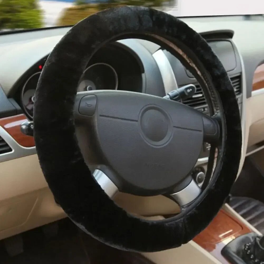Универсальный мягкий плюшевый чехол на руль автомобиля диаметром 37-38 см со стразами, B Black