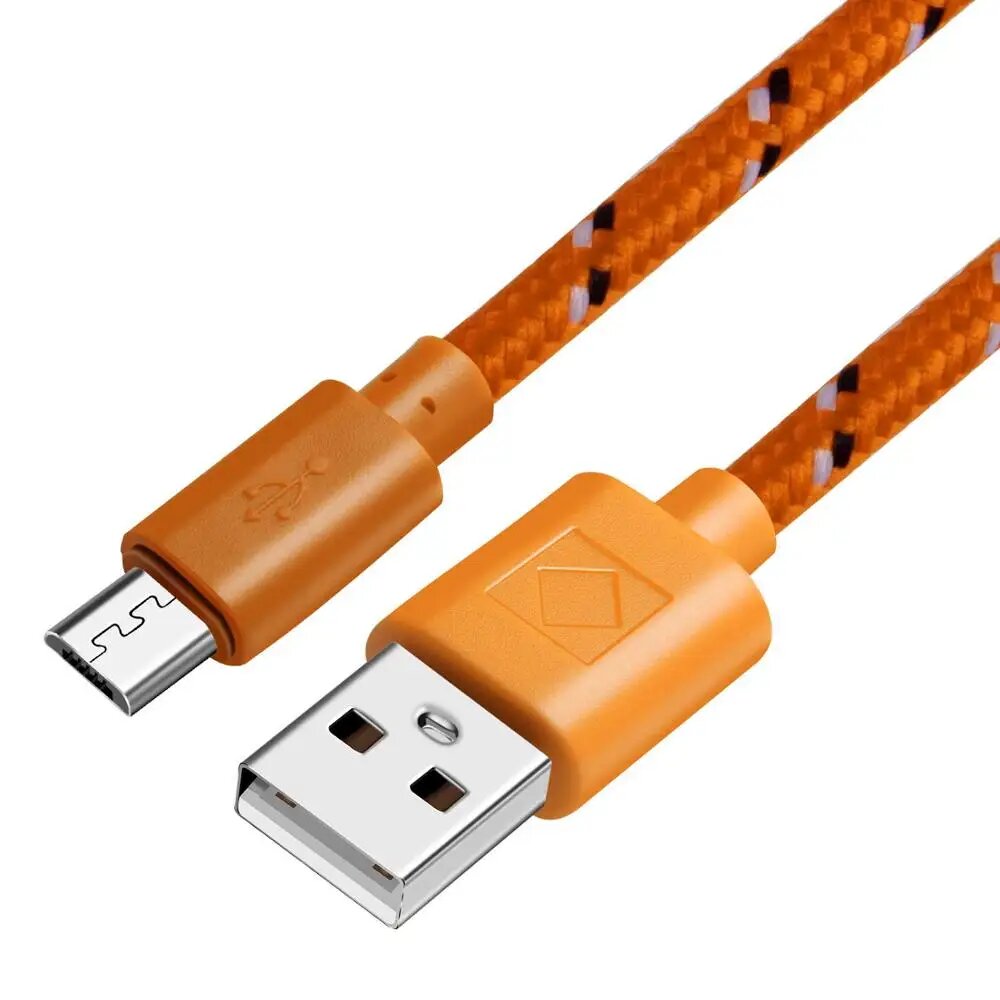 Оранжевый кабель Micro USB 1м для Android, нейлоновый, 2A