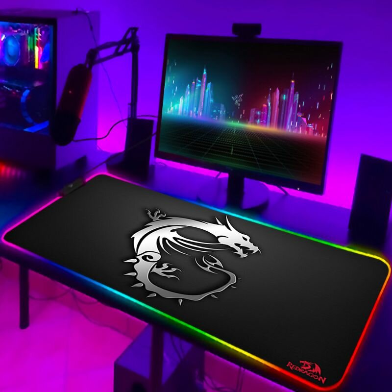 Игровой коврик Redragon "Gamers Gaming Dragon", RGB, нескользящее основание, малиновый