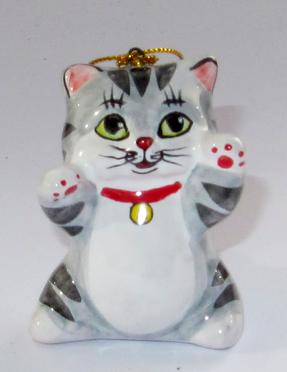 Елочная игрушка керамика котик серый. Высота 5см. Ручная работа майолика Россия.