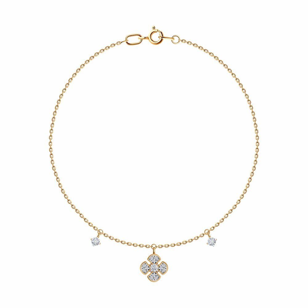 Браслет, красное золото, 585 проба, фианит