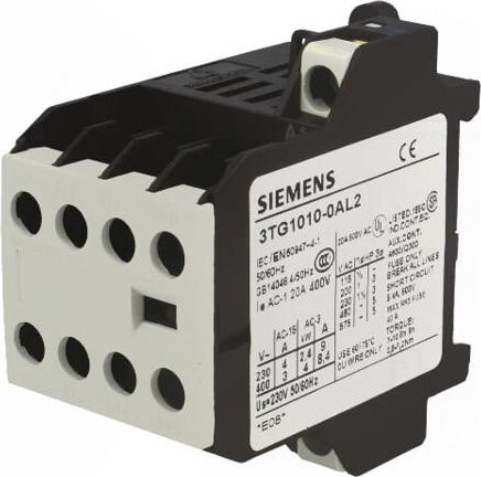Контактор SIEMENS 3TG1010-0AL2 Вспомогательные контакты NO, Контактор 3-полюсный, 230ВAC, 9А, 1 шт