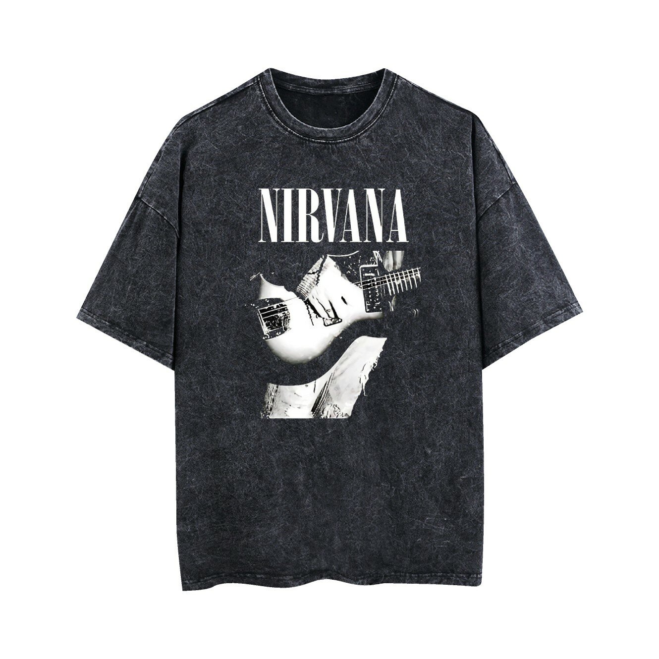 Ретро-футболка Nirvana Guitar Черный ретро-костюм с коротким рукавом