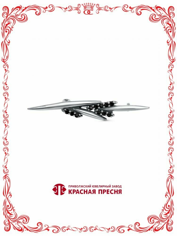 Брошь, серебро, 925 проба, платинирование, фианит