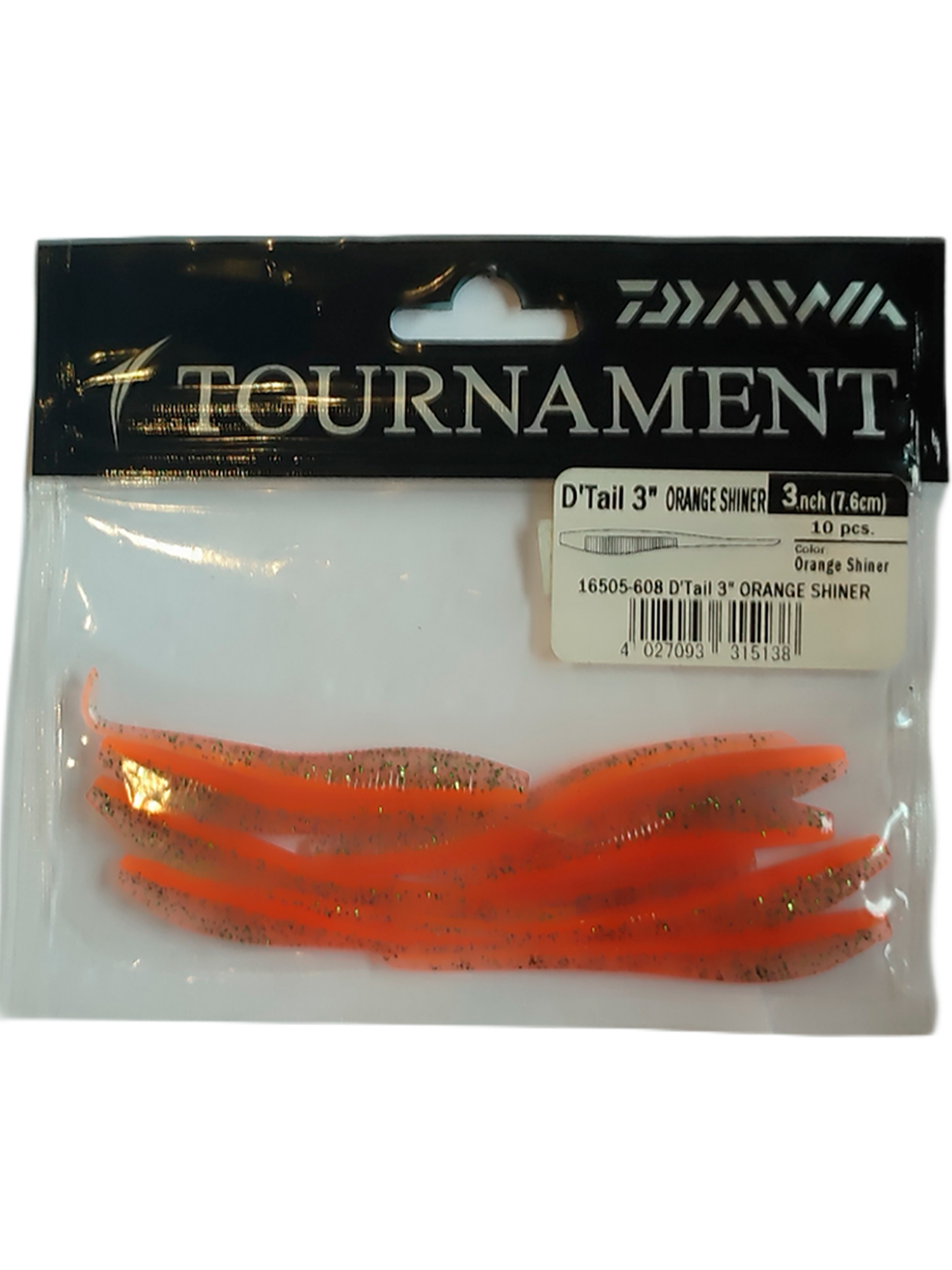 Резина Съедобная Daiwa Tournament Dandapos; Tail 3 Orange Shiner, 76 мм, 10 шт