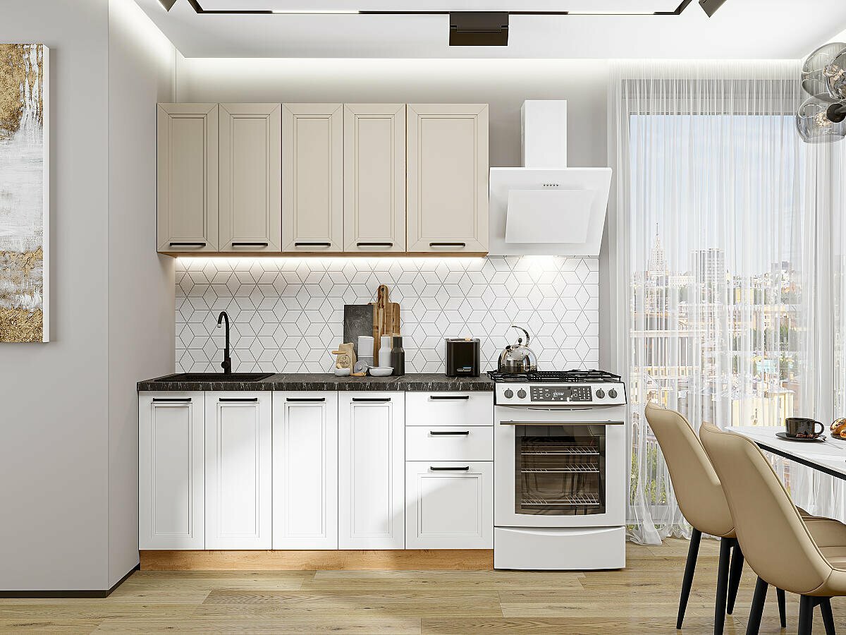 Кухонный гарнитур кухня 1,6 метра Нео-01 Cream Silk/White Silk
