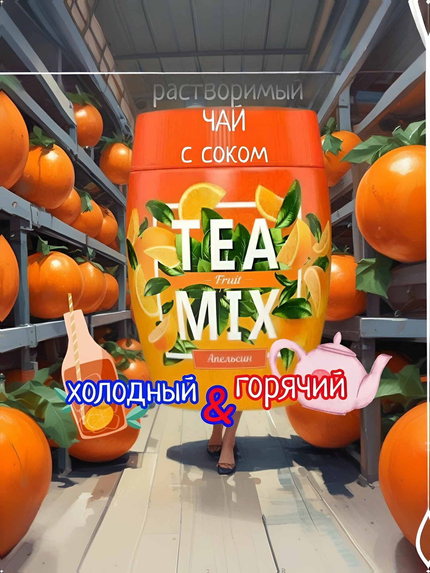 Растворимый чай, 300г, апельсиновый вкус, порошковый, натуральный продукт