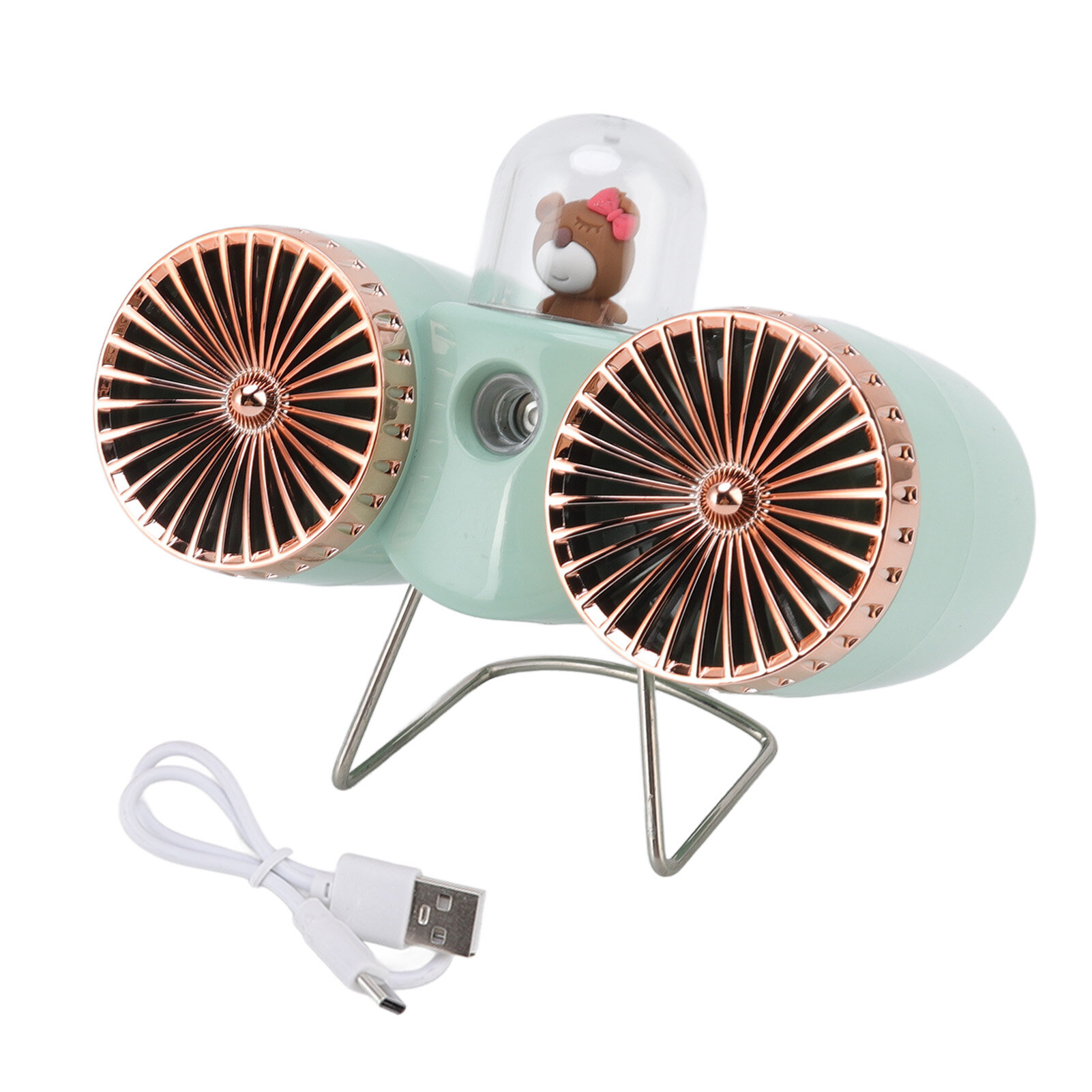 USB Desk Fan Fan Dual Blade Bear Design 3 Speeds сильная ветра USB зарядка ночной свет вентилятор для домашнего офиса общежитие Green