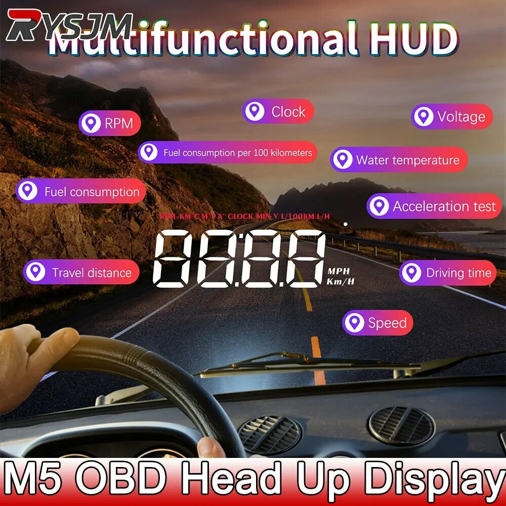 M5 OBD2 HUD Проекционный Дисплей Автомобильный Цифровой Проектор Приборная Панель Компьютер Со Спидометром Тахометр Температу.