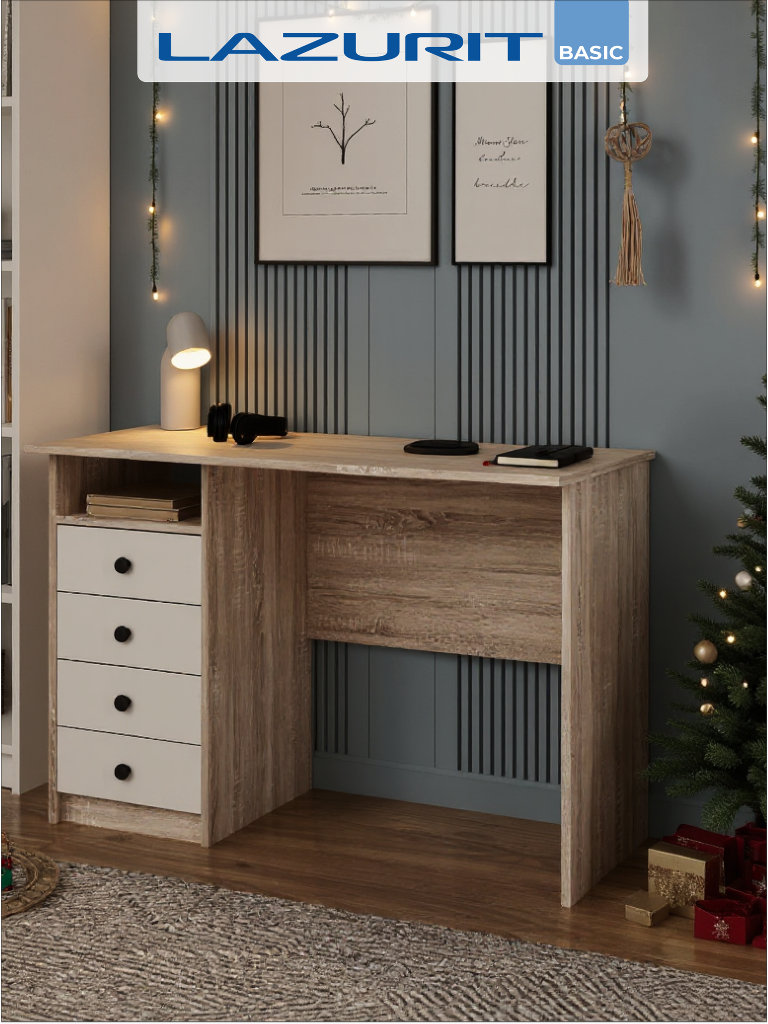 Стол письменный для школьника с ящиками и полкой белый сонома Lazurit Rocco 110х47 стол компьютерный широкий