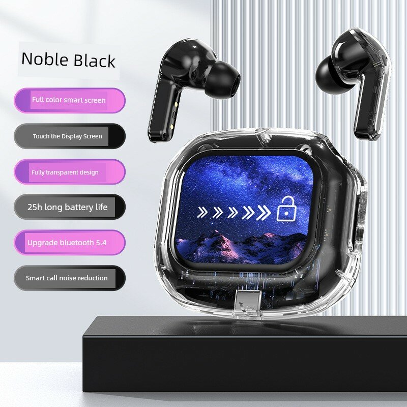 AirMax беспроводные наушники Bluetooth с цветным сенсорным дисплеем, прозрачный дизайн для спорта, черные, в коробке