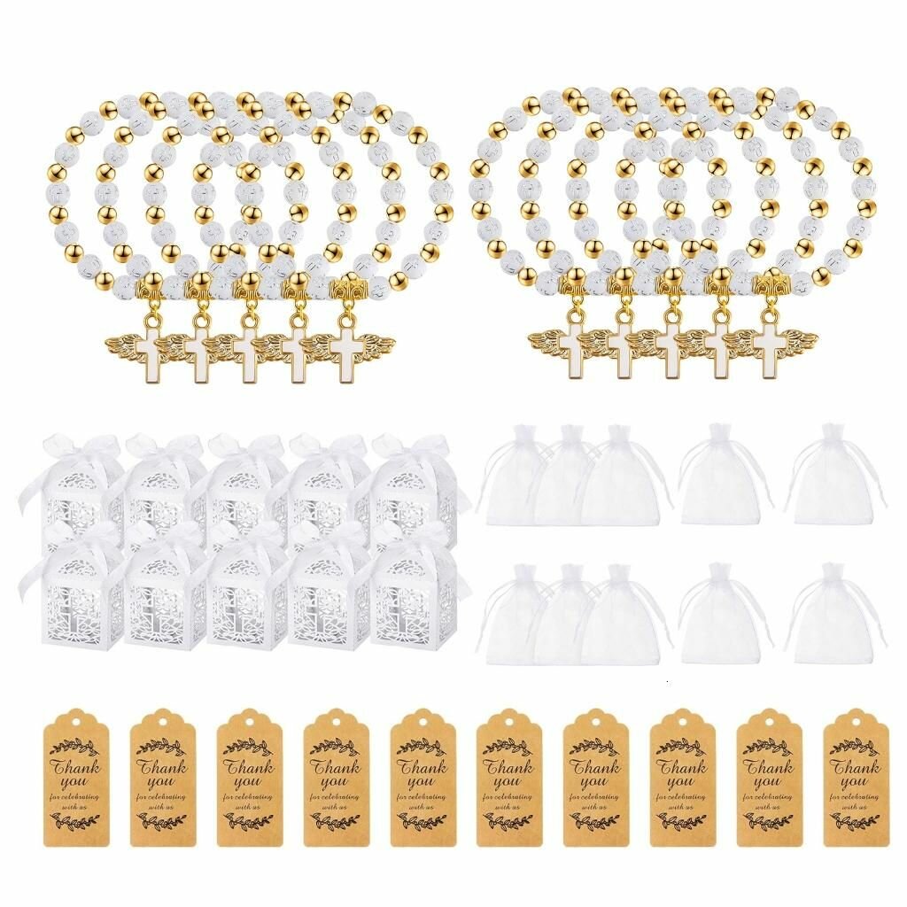 Набор из 10 предметов, браслет для крещения ребенка, подарочная коробка с крестом Ангела-хранителя-белый