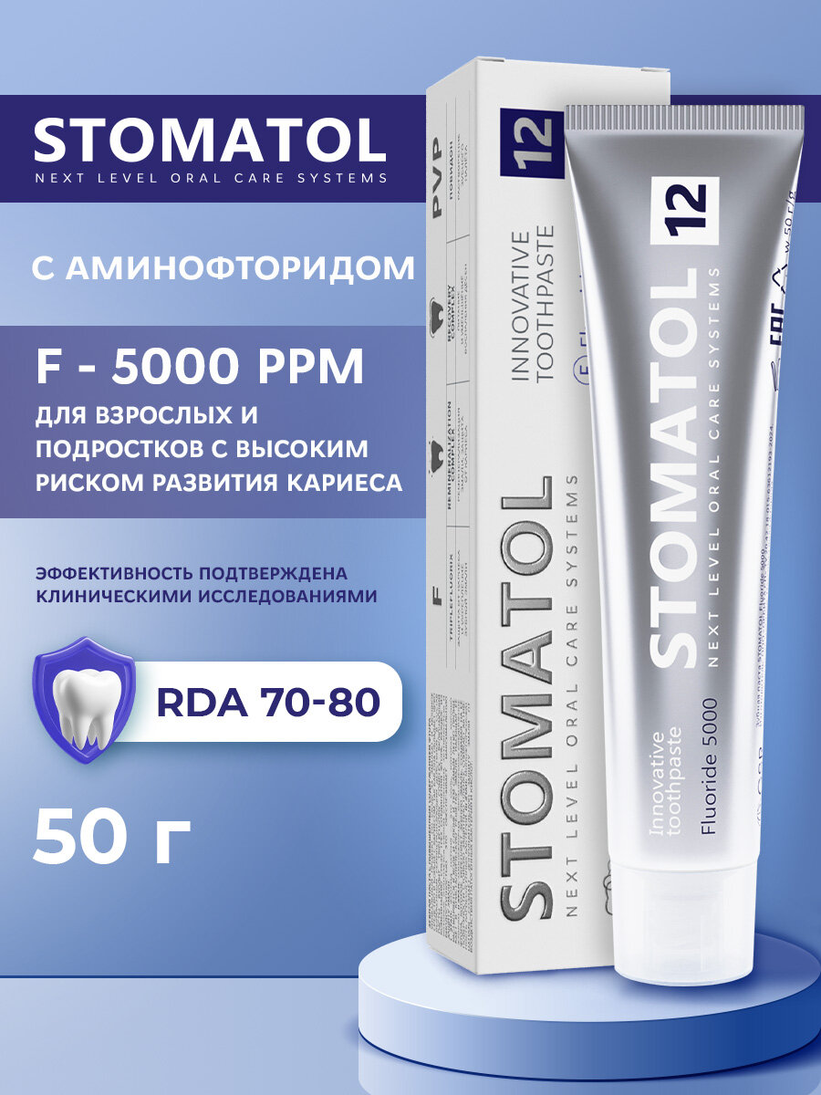 Зубная паста STOMATOL Fluoride 5000 ppm против кариеса для укрепления эмали 50 г