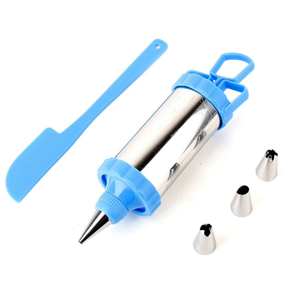 Набор для кондитера, шприц кондитерский и 4 насадки. Размеры- 20х5х5см. Материал- нержавеющая сталь, полипропилен. Упаковка с хедером,9902604