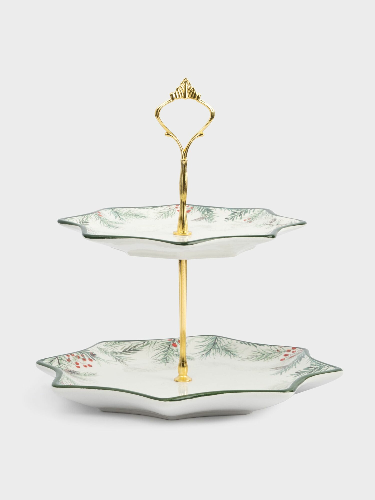 Подставка для пирожных и фруктов керамическая 2 яруса 25х24 см Еловые ветки, Festival