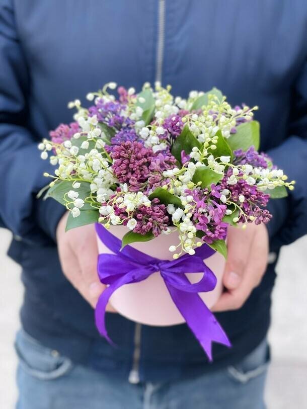 Букет Rybe-Flowers, "Ландыши и сирень", высота 15см, XS, в коробке