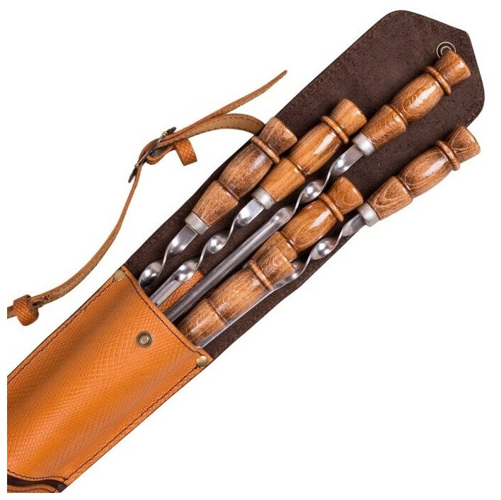 Набор шампуров из 6 шт. в колчане из натуральной кожи "Охота на оленя"