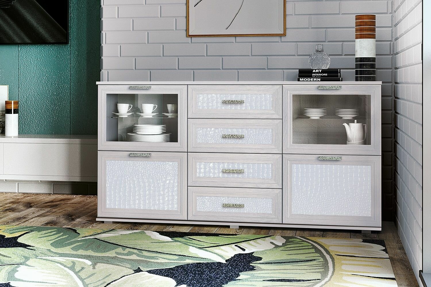 Комод №7 Экокожа Анкор Светлый/Экокожа Cayman Свет