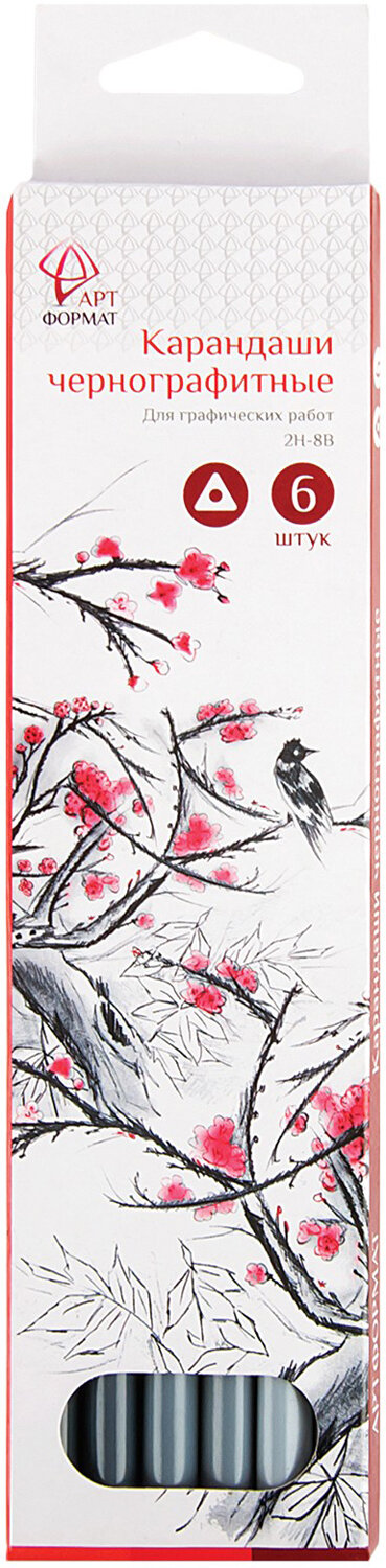 Набор чернографитных карандашей, 6 шт, 2Н-8В (AF03-011-06)