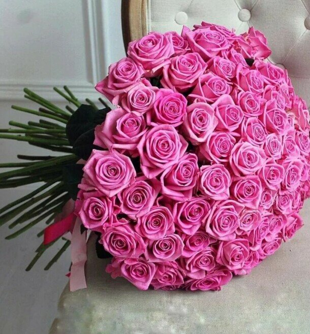 Букет Well Flowers "Розовые розы", XXL, круглый, 101 цветок, букет свежих цветов