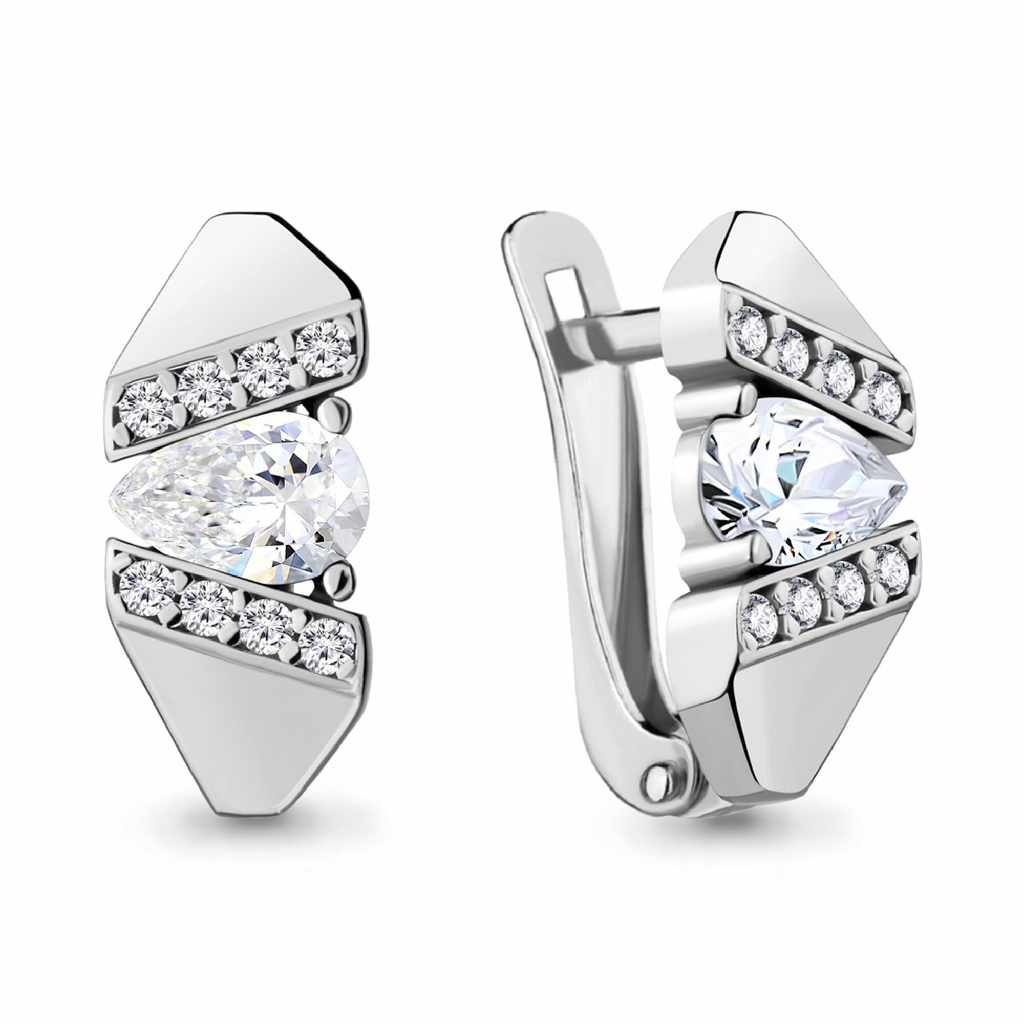 Серьги клаймберы, серебро, 925 проба, родирование, фианит