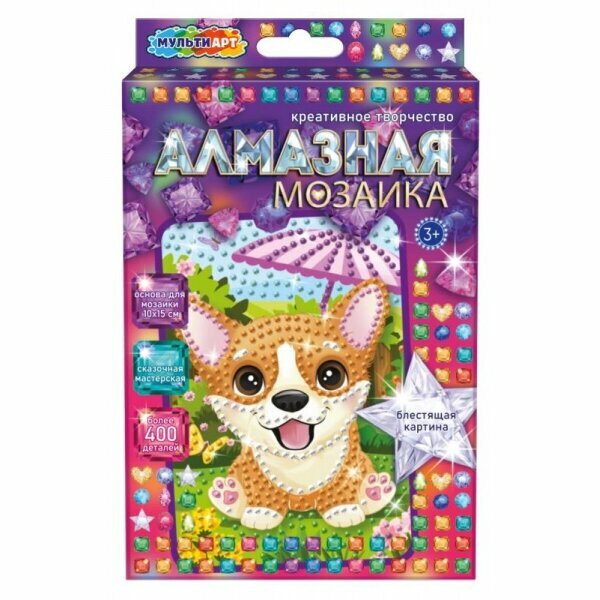 Алмазная мозаика 10х15 см. милая корги MultiArt AM10X15-PESIKI