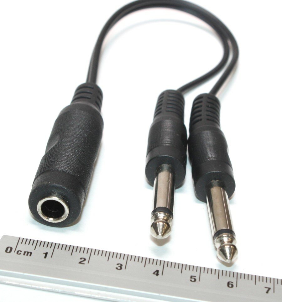 Переходник 2 «Джек 6,3 мм»-«Гнездо 6,3 мм» стерео на шнуре 0,2 м