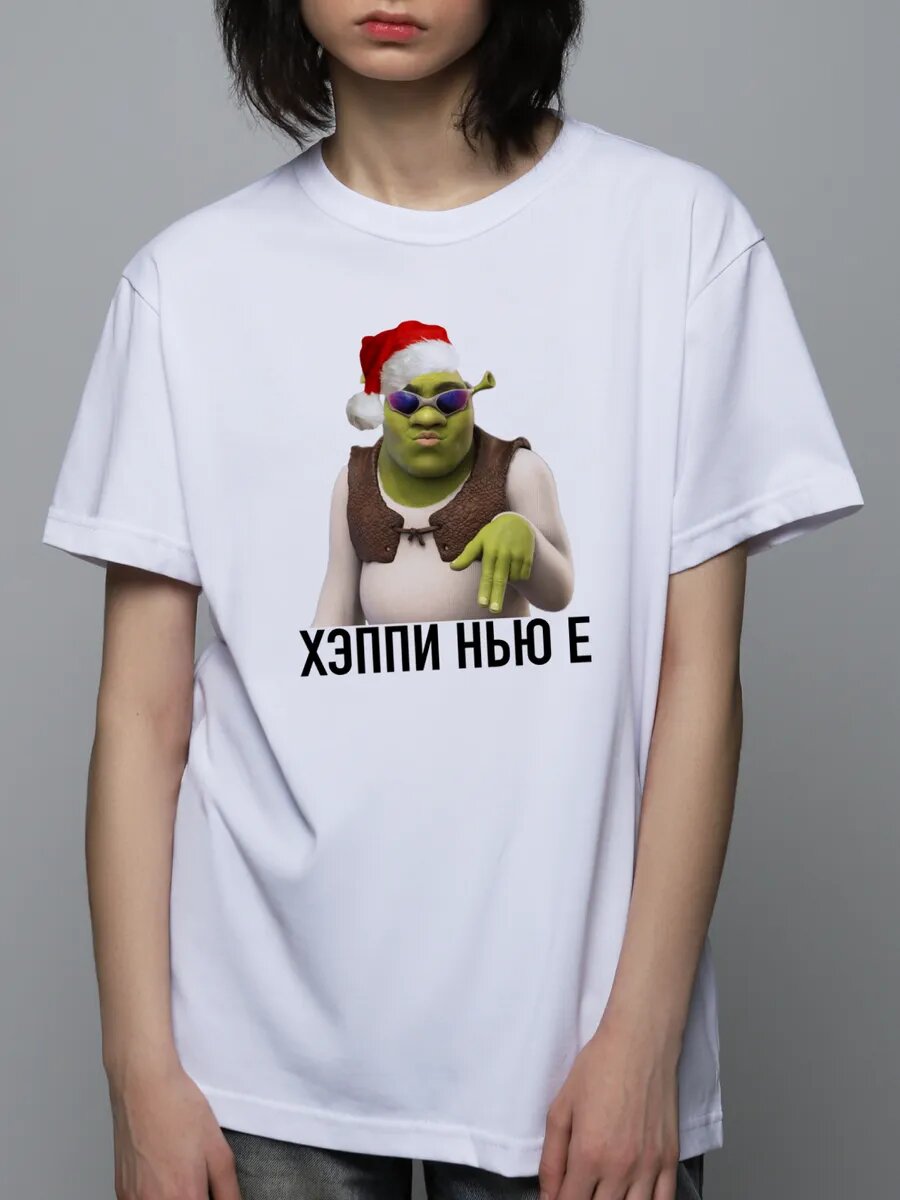 Футболка Новогодняя с принтом мем Шрек
