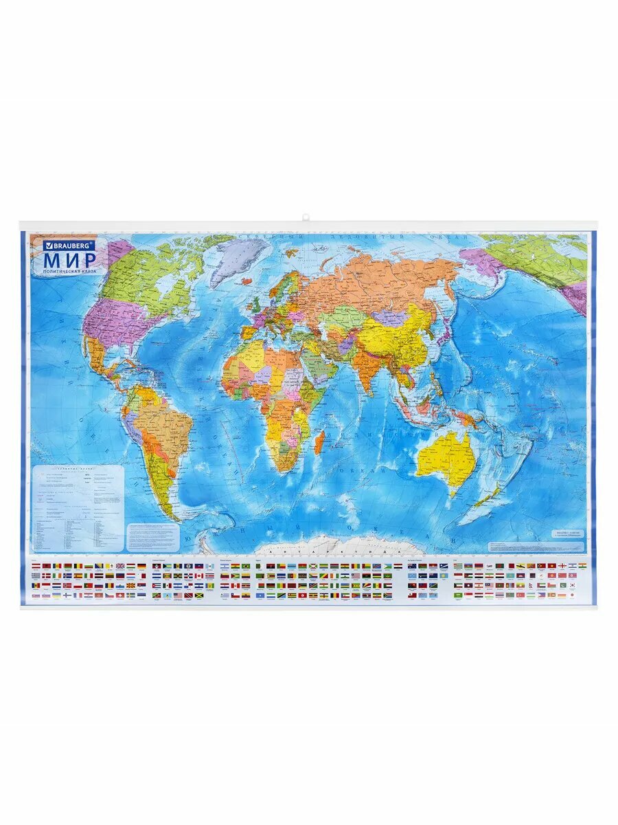 Карта мира политическая , 1:32М, на рейках, с ламинацией