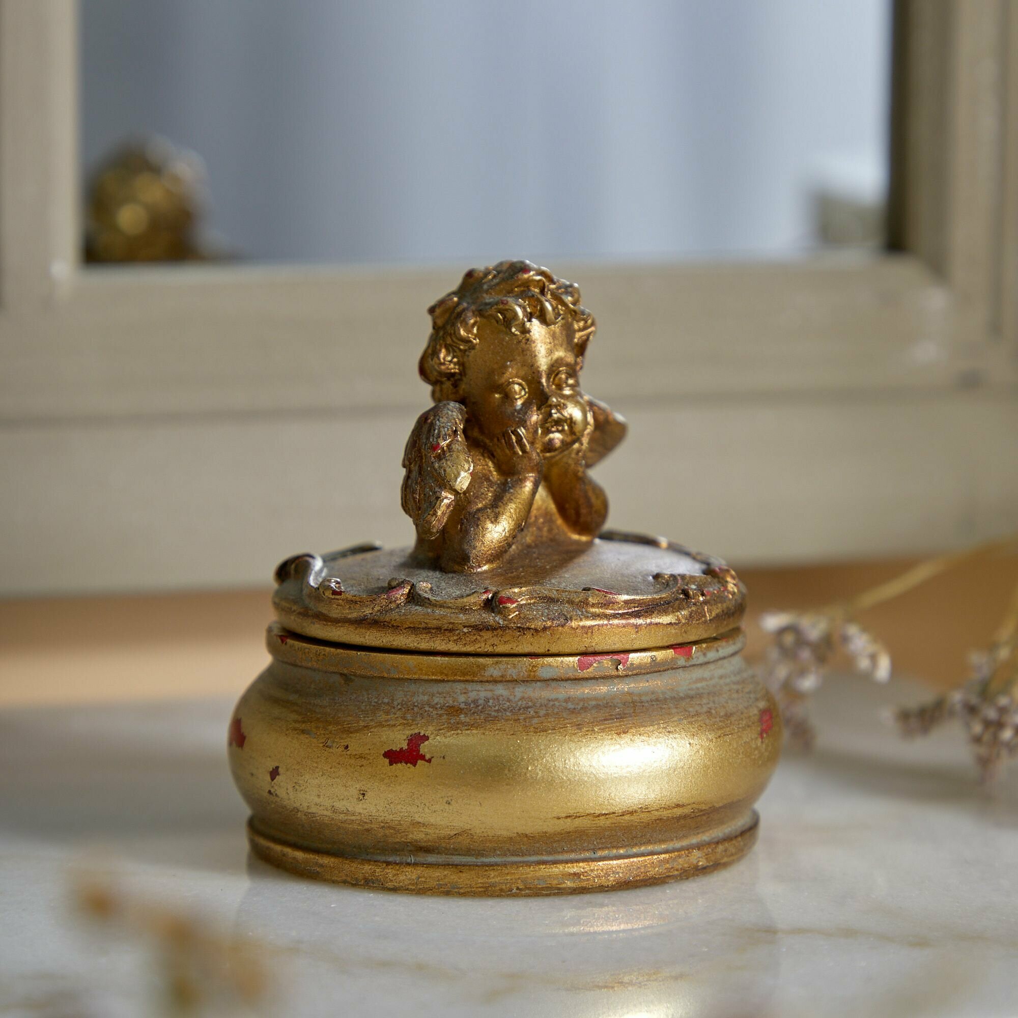 28-664 Шкатулка Ангел, под старину 8х8х9см, Полисмолы, Glasar