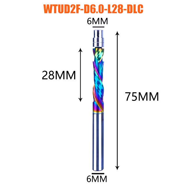 Dreanique обгонная компрессионная фреза по дереву для ручного фрезера с нижним подшипником DLC DWTUD2F-D6.0-L28