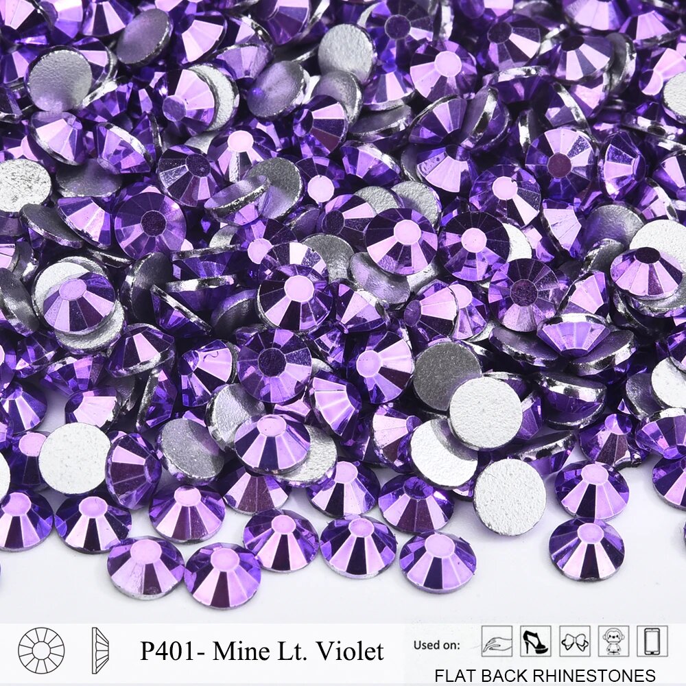 Стразы OLeeya фиолетовые стеклянные без горячей фиксации SS3-SS30 Фиолетовый, SS16-1440pcs, p401Mine Lt. Violet