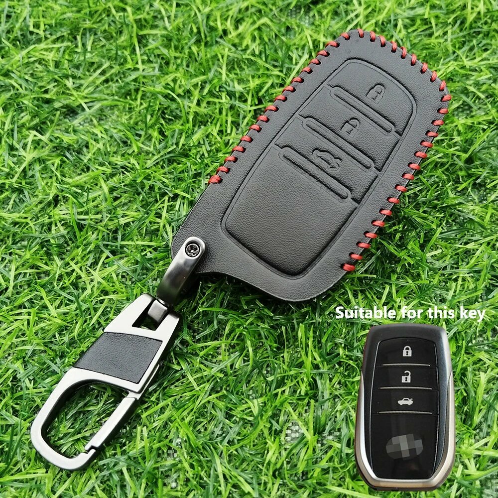 Кожаный чехол для ключей от машины для Toyota Corolla SE 2023, Camry 50 55 TLC200 3 Butt Red Thread