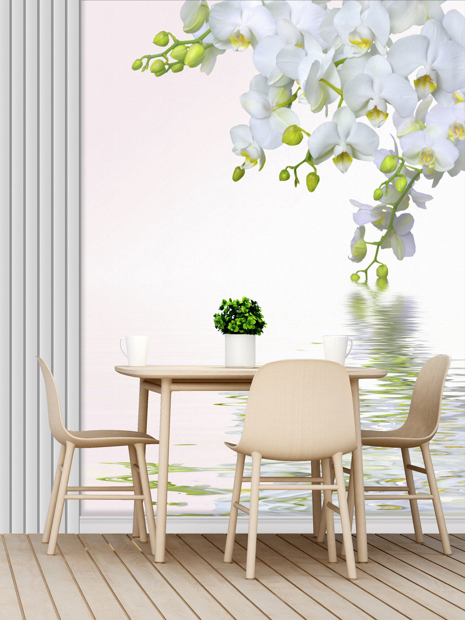 Фотообои 200 х 270 см "Белая орхидея", дизайнерские, цветы / Обои на стену, в гостиную, спальню, для кухни, в зал