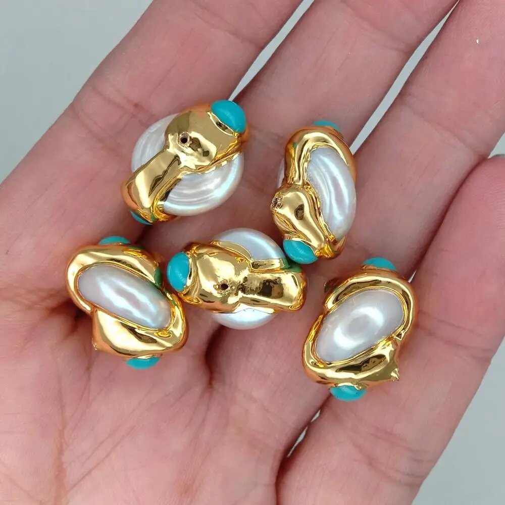 Бусины из белого жемчуга и бирюзы, 10 шт.