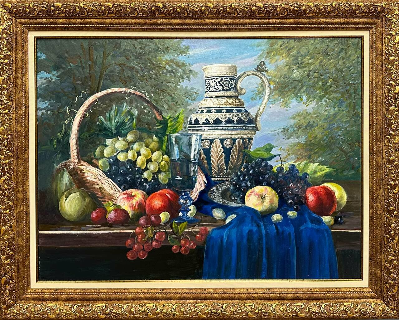 Картина маслом на холсте, фрукты, натюрморт "Натюрморт с кувшином"