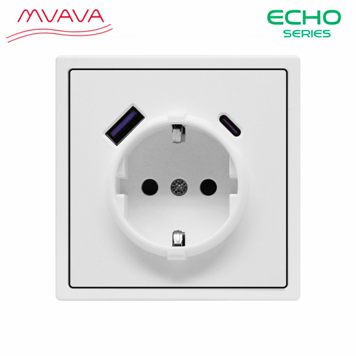 Розетка электрическая echo 1 пост с Usb/Type-C АC, быстрая зарядка 20W, цвет белый
