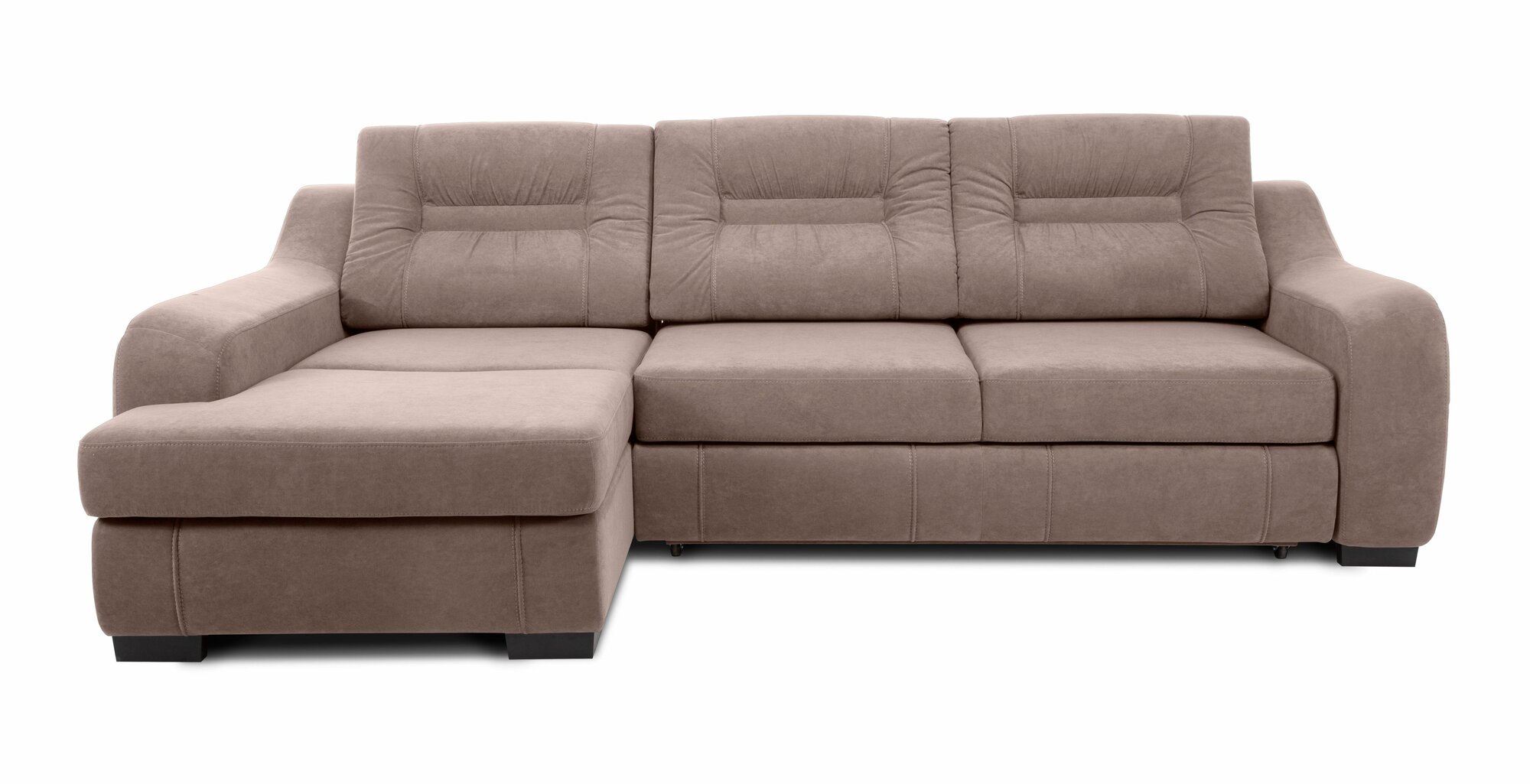 Угловой диван-кровать, раскладной, высоковыкатной, PUSHE Ройс, левый угол, коричневый Simple 06