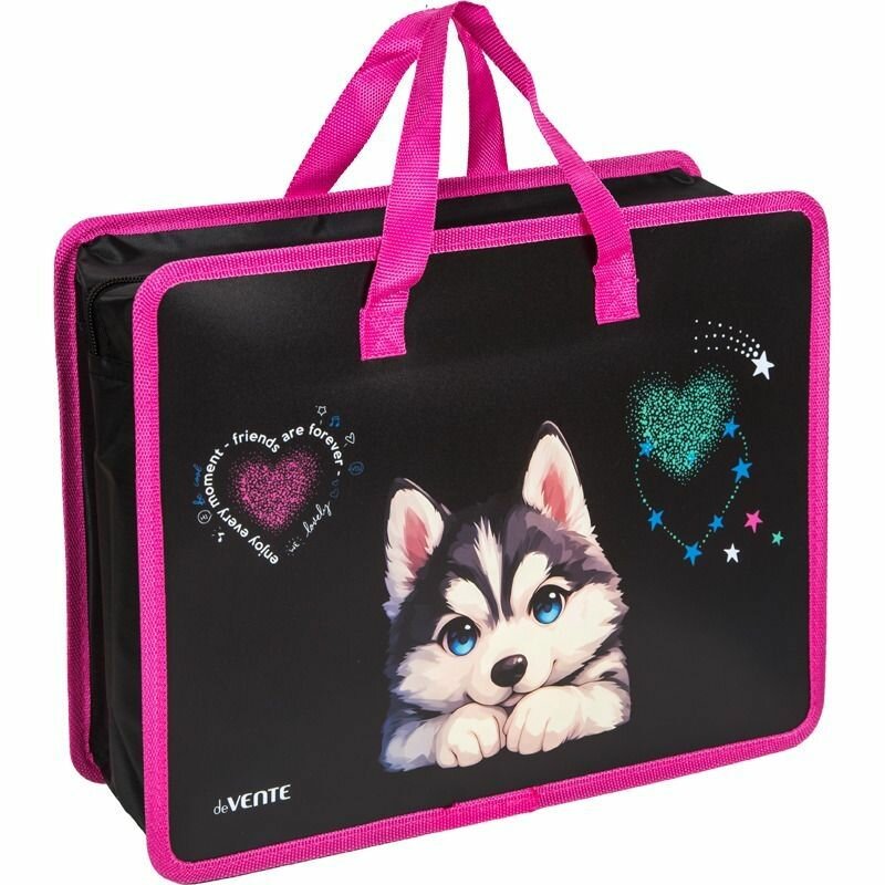 Папка deVENTE "Cute Husky", А4, 335х260х100 мм, с ручками, молния, пластик (8057517)