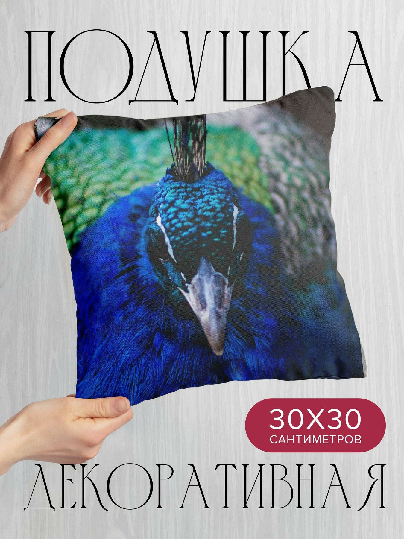 Подушка декоративная, 30x30см / Животные / павлин / птица