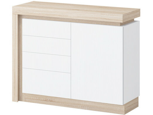 Комод №2, двухдверный, в современном стиле, Белый глянец/Сонома