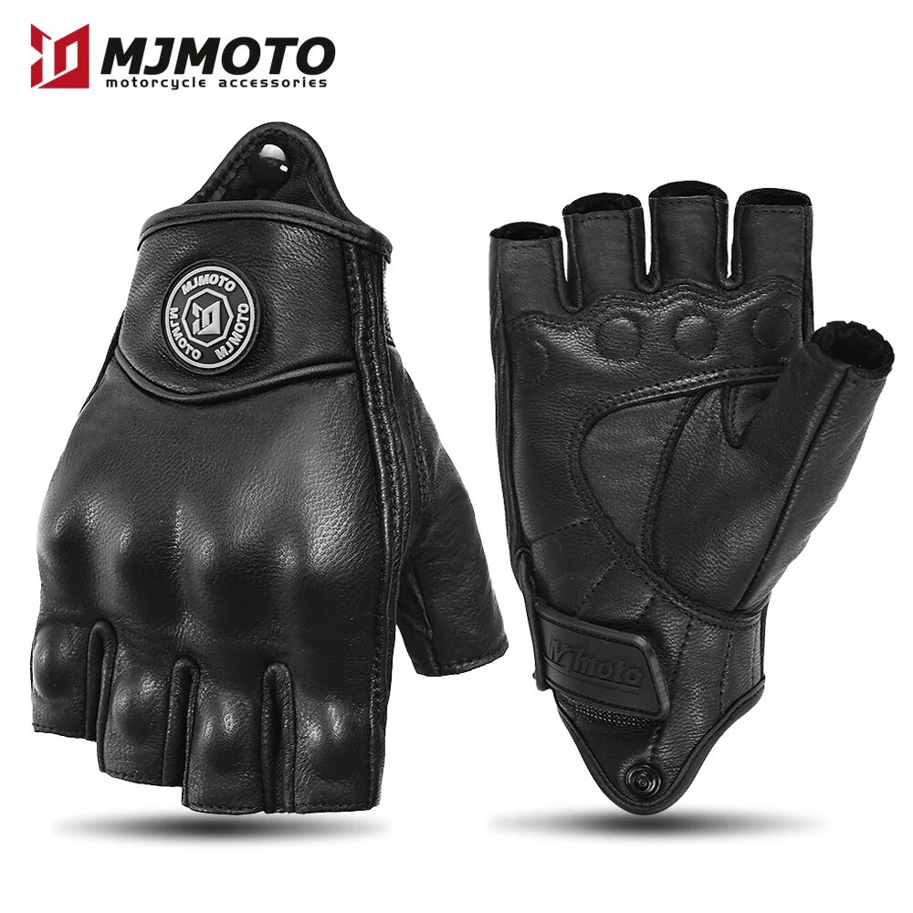Кожаные мотоперчатки MJMoto черные, размер L